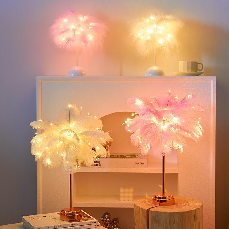 Battery Led Feather Bedside Lamp Table Desk Lamp Newish Restaurant ...
