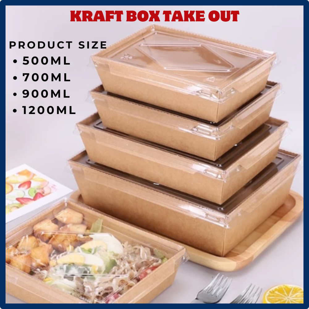 10pcs Disposable Kraft Paper Takeout Box with Clear Transparent Lid ...