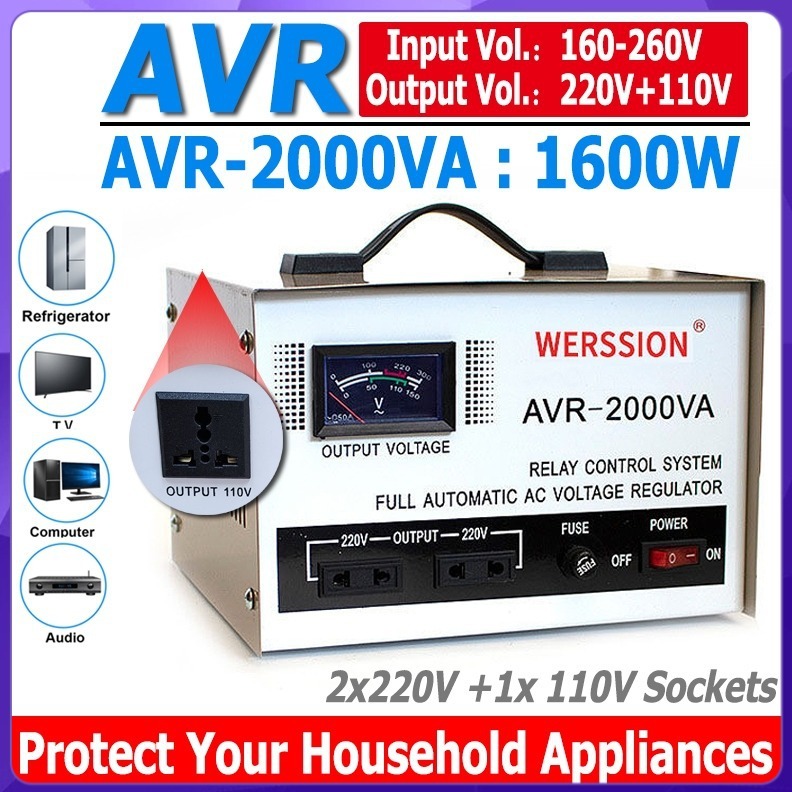 AVR-2000VA 1600W Automatic Voltage Regulator 220V/110V Dual Voltage ...