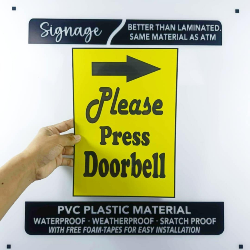 SIGNAGE - PLEASE PRESS DOORBELL - RIGHT ARROW - YELLOW SIGN - PVC ...