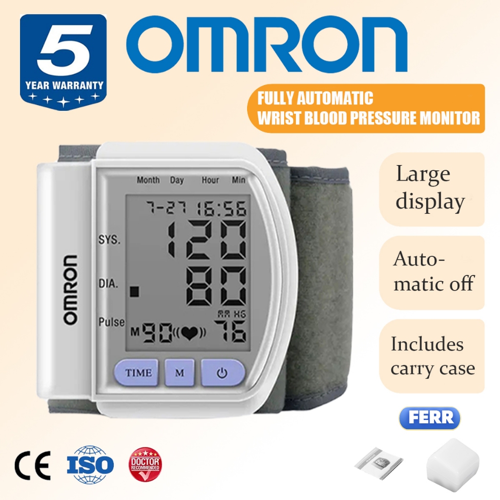 OMRON Medical Wrist Blood Pressure Monitor Digital BP Heart Rate Monitor Sphygmomanometer Home ...