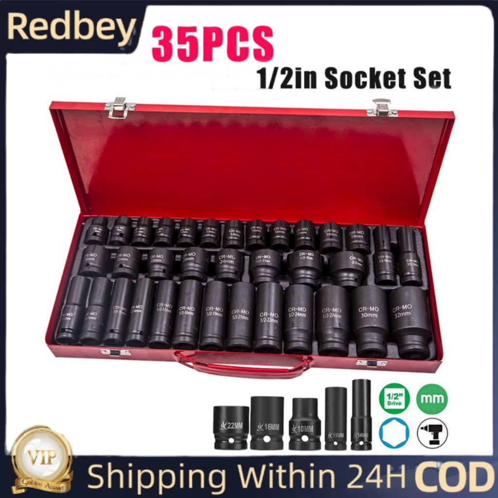 1/2"DRIVE 35PCS/ SOCKET WRENCH SET 6 POINT IMPACT SOCKET GARAGE ...