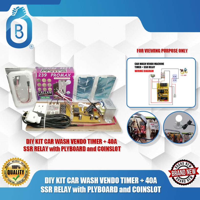 DIY KIT CAR WASH VENDO TIMER + 40A SSR RELAY with PLYBOARD and COINSLOT ...