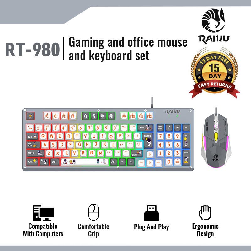 Zeus x Raiku Wired Rainbow LED Gaming Keyboard Bundle And Mouse Set 98 ...