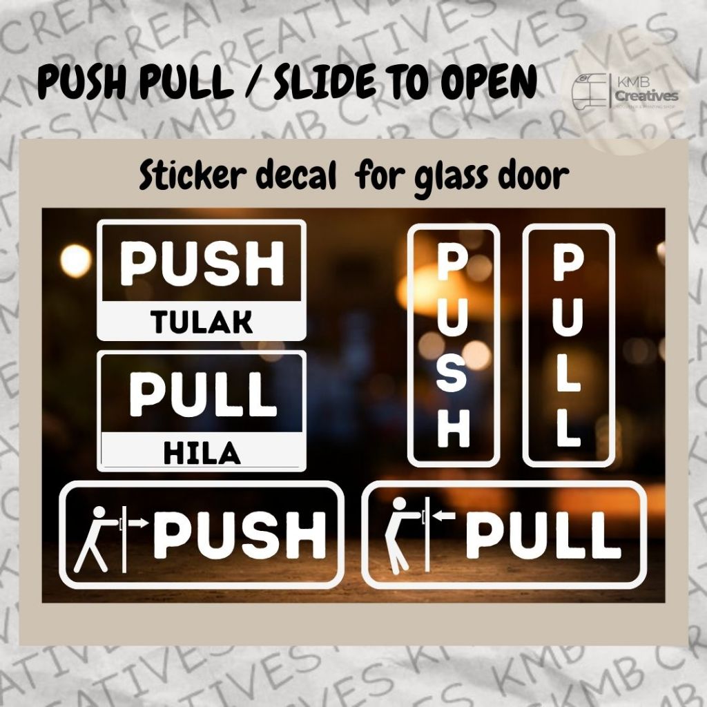 KMB | Push and Pull, Slide to open Shop Signage Decals for glass door ...