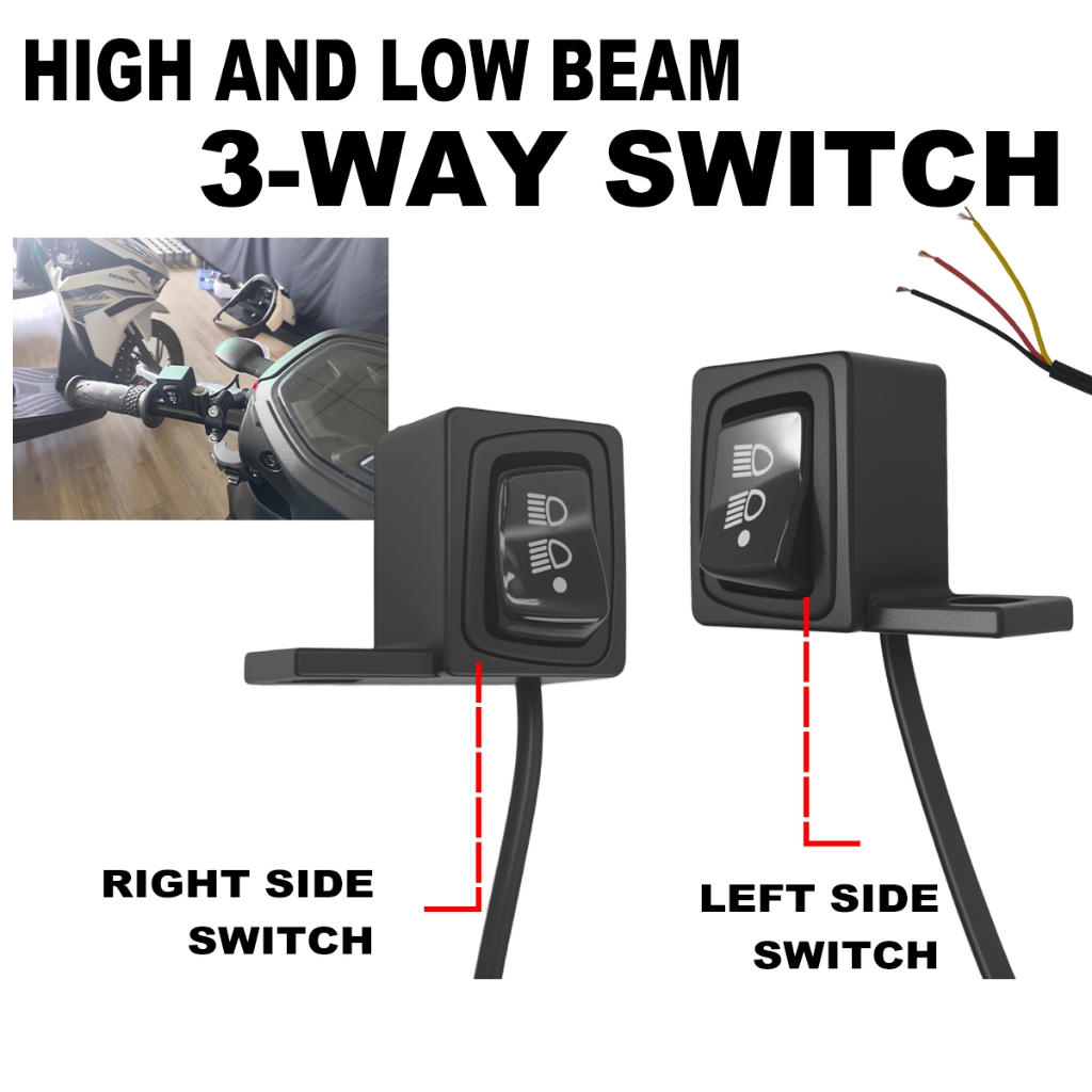Motorcycle Light Switch 3-way Side Mirror Light High and Low Beam ...