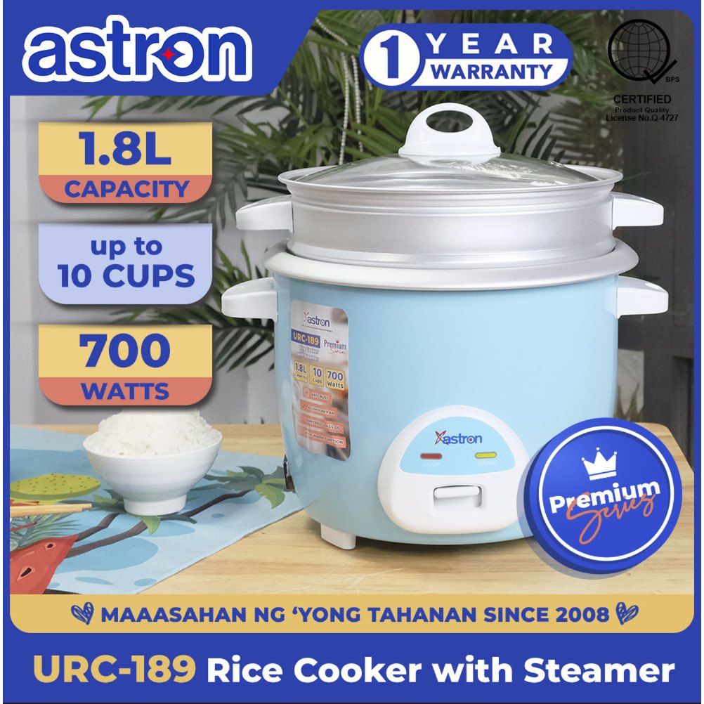 Astron URC189 Rice Cooker with Steamer - 1.8L | Keep Warm | Premium ...