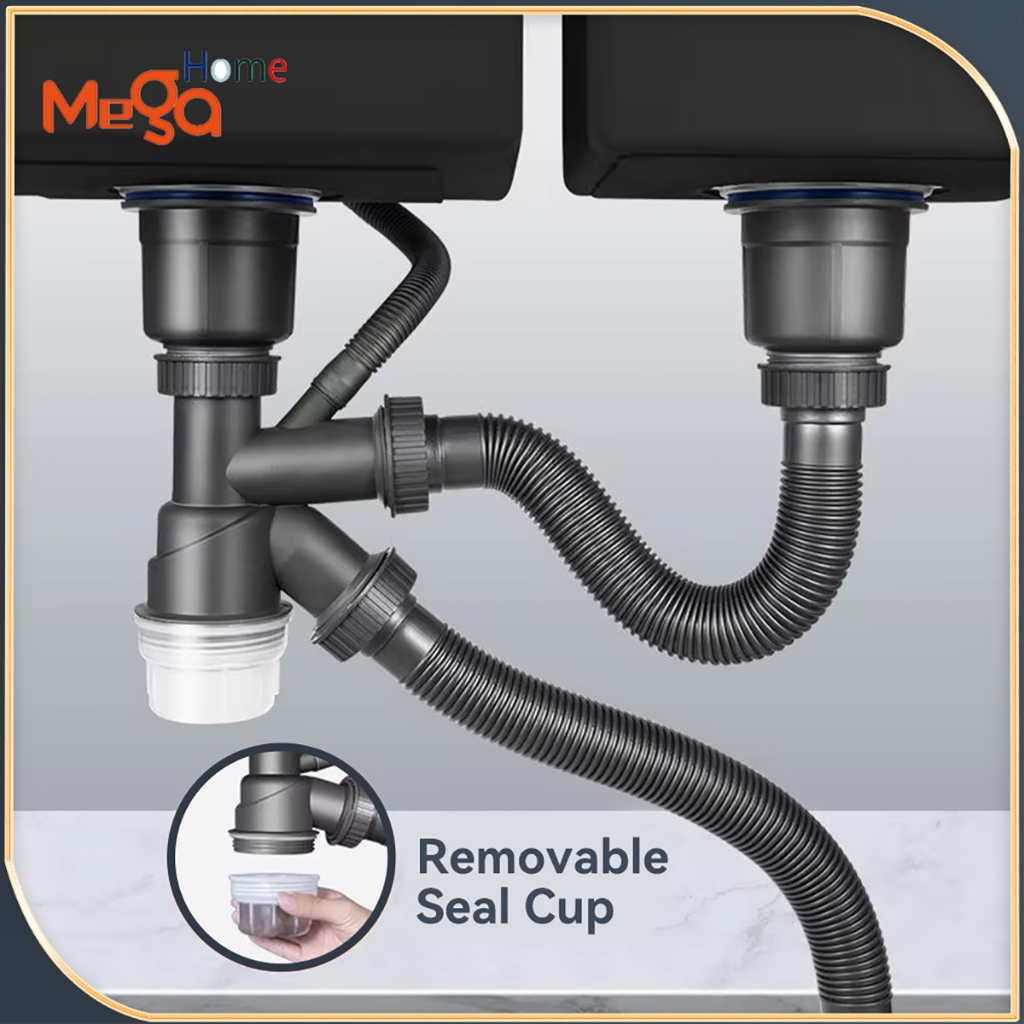 sus304 Sink Drainer P Trap Set Pipe Accessory Double Sink Drain Pipe ...