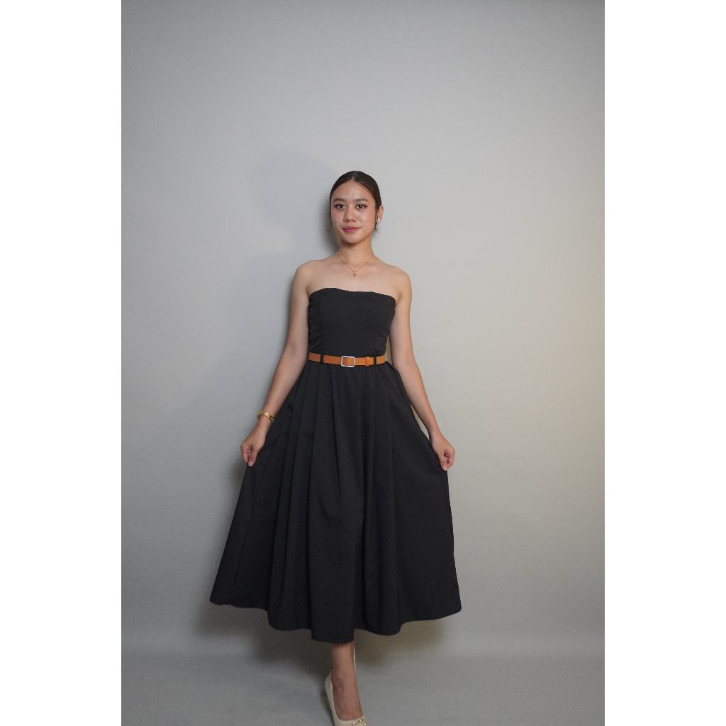 TONI plain maxi tube dress w/ black belt for women | Shopee Philippines