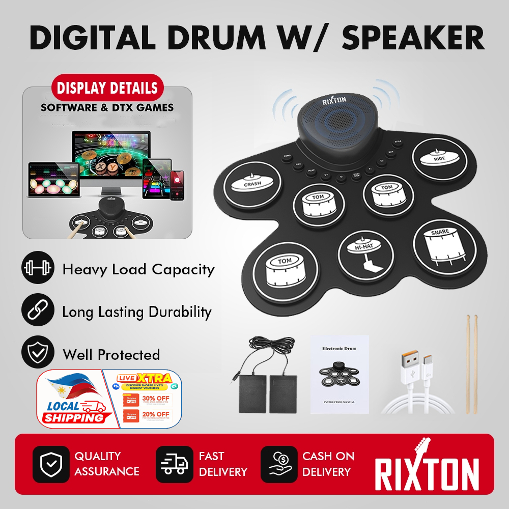 RIXTON Portable Electronic Drum Digital Roll-up Digital Drum Set ...