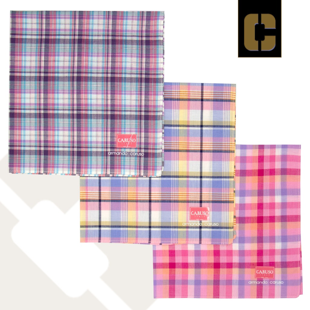 Caruso Checkered Pattern Handkerchief 17"x17" - set of 3 pcs | Shopee ...