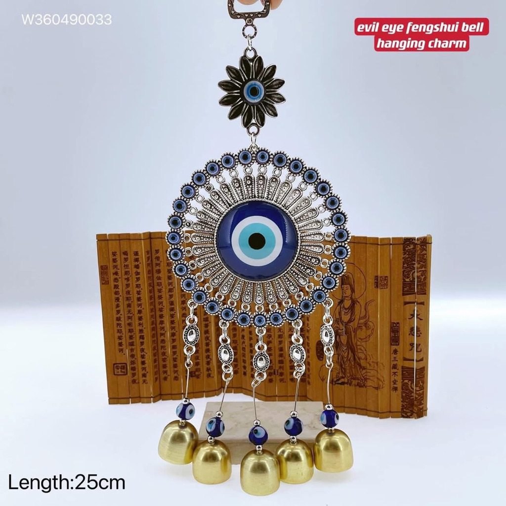 (wikachiu) Protection evil eye with fengshui bell hanging charm ...