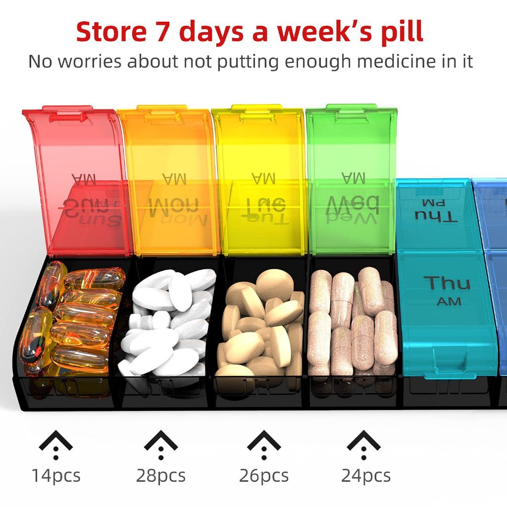 Pill Box 14 Compartment Drug Dispensing Box Large-Capacity Storage ...