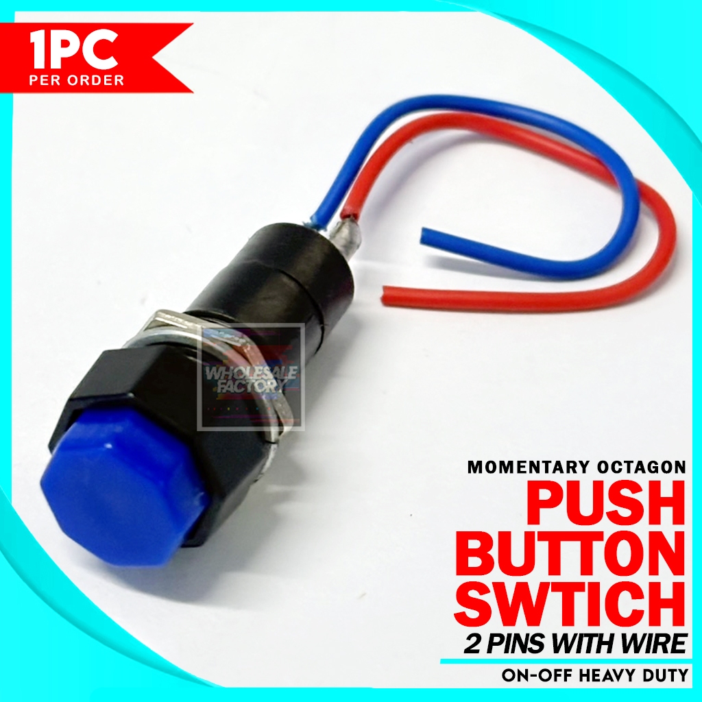 Momentary Octagon Push Button Switch ON-OFF 2 Pins With Wire Heavy Duty ...