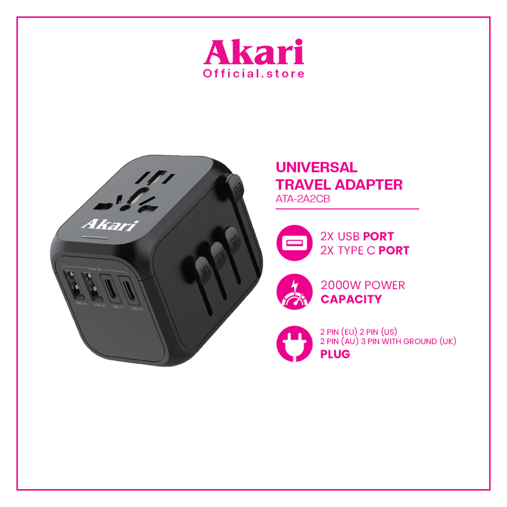 Akari Universal Travel Adaptor (ATA-2A2CB) | Shopee Philippines