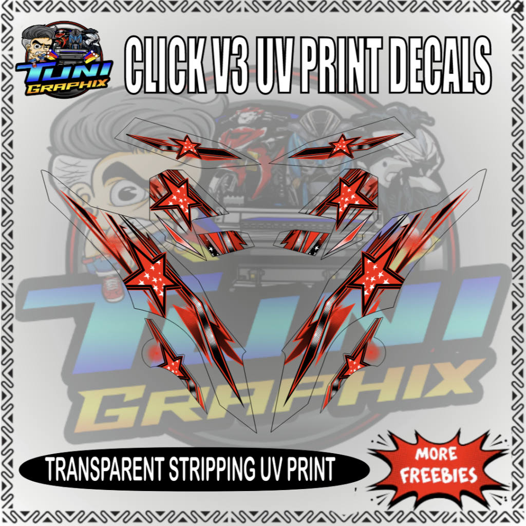 HONDA CLICK 125i V3 V4 TRANSPARENT RISING STAR DECALS 2025 ( PREMIUM UV ...
