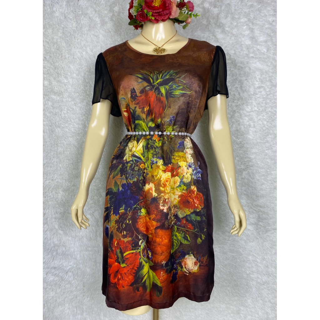 Preloved Premium Selection Printed Floral Tshirt Style Dress (Large-XL ...