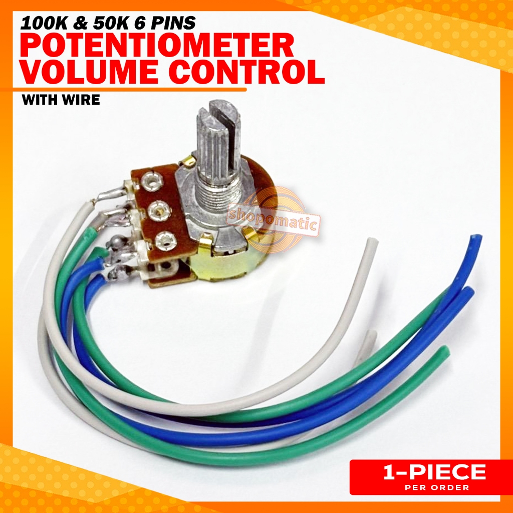 Potentiometer Volume Control 100K/50K 6 Pins With Wire Heavy Duty ...