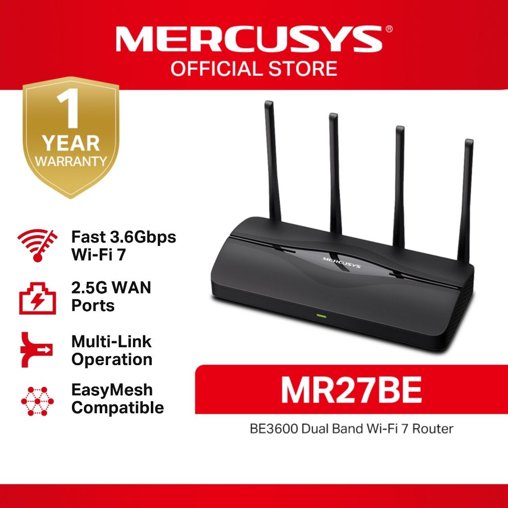 Mercusys Official | MR27BE | BE3600 | Dual‑Band | Wi‑Fi 7 | Home ...