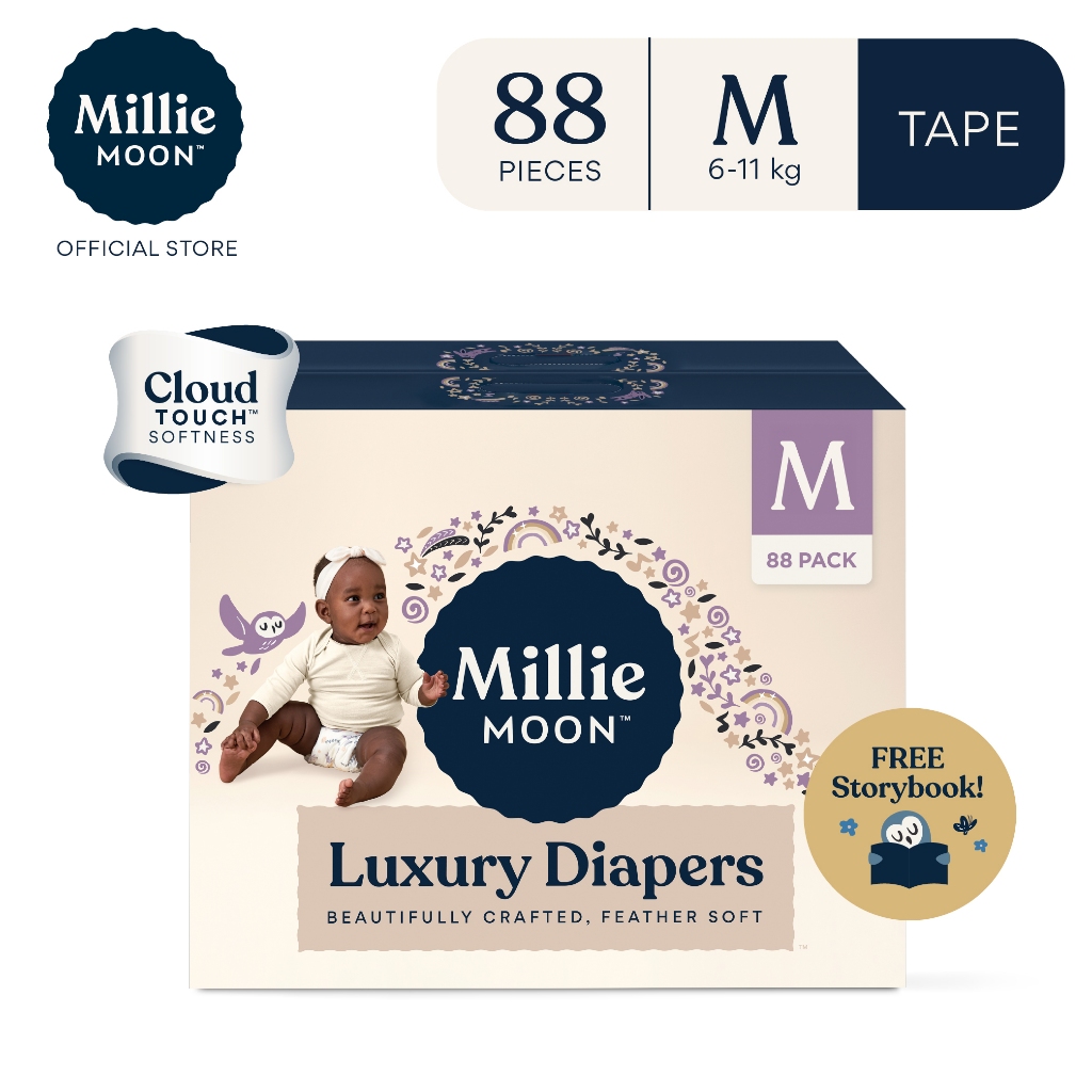 Millie Moon Luxury Tape Diaper Medium 88 pcs | Shopee Philippines