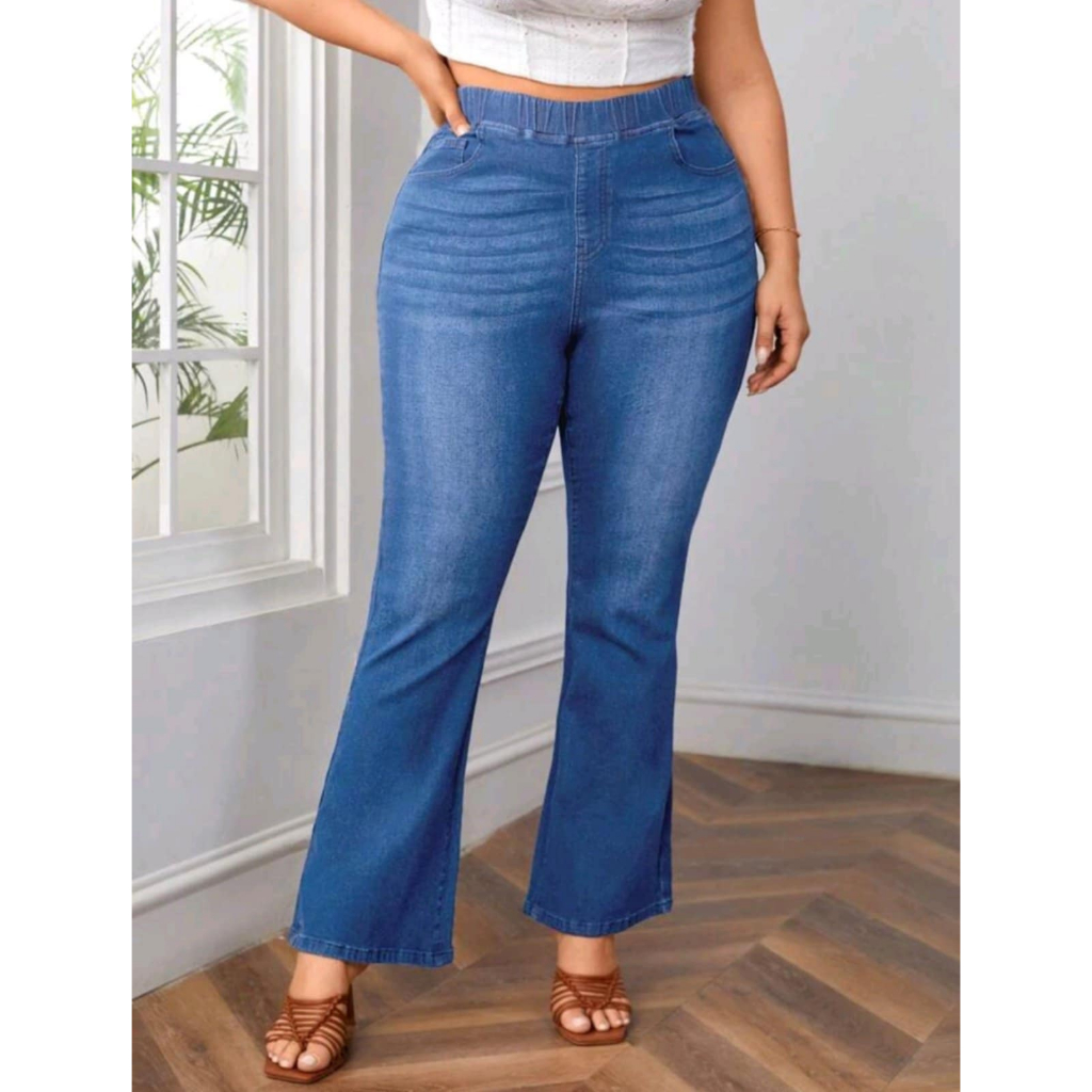 Plus Size High Waist Stretchable Full Garterized Waistline Flared Leg ...