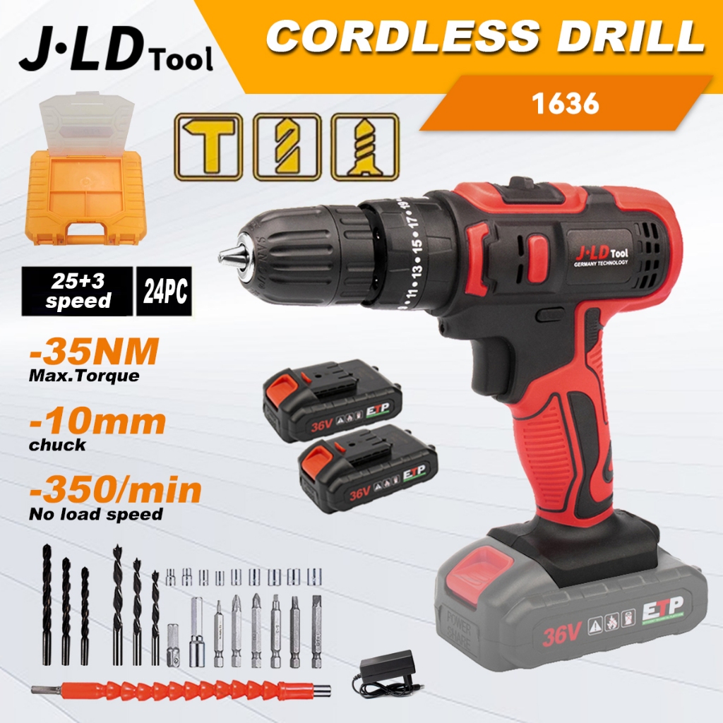 JLD TOOL Original 36V Impact Electric Drill Cordless Hammer Drill 2X ...