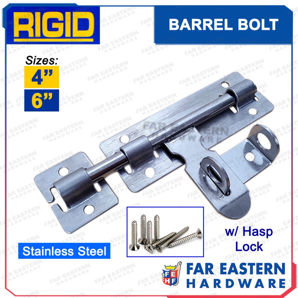 RIGID Door Lock Barrel Bolt Stainless Steel w/ Hasp Lock 4" | 6 ...