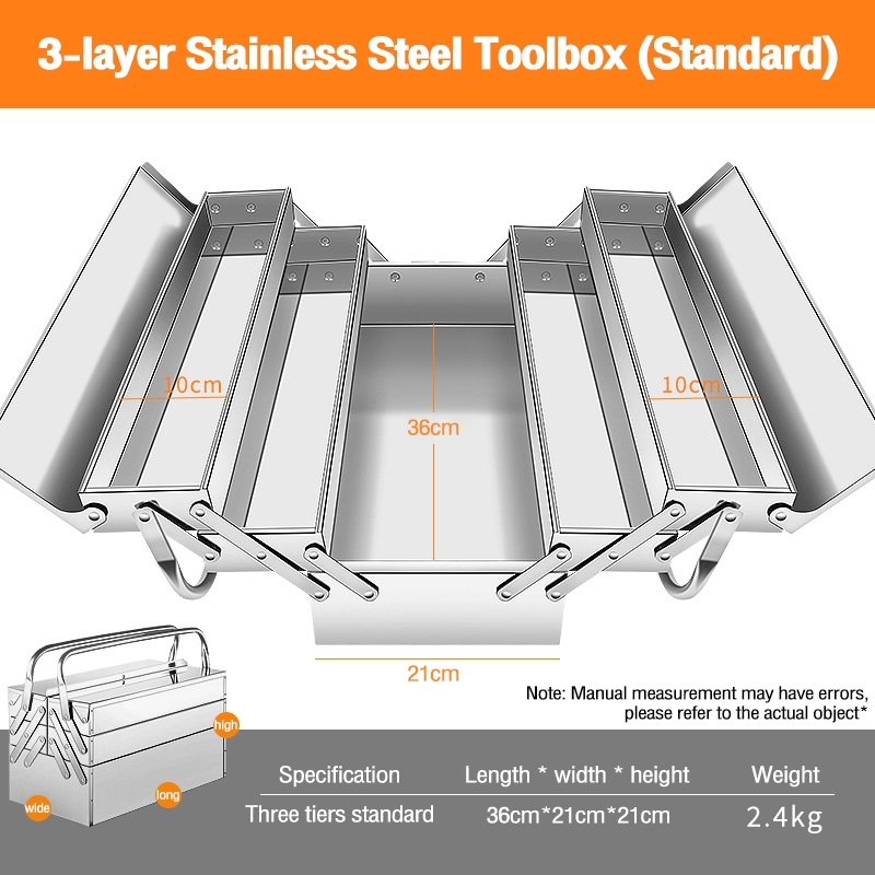 3-layers Stainless Steel Tool Box Heavy Duty Multi-Folding Box Heavy ...