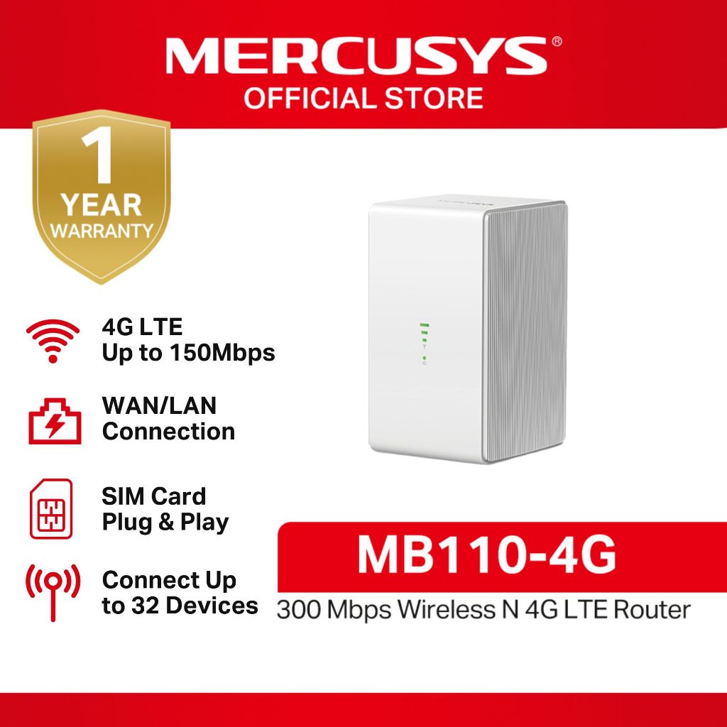 Mercusys Official | MB110‑4G | Openline | 4G | LTE | Wi‑Fi | SIM | Plug ...
