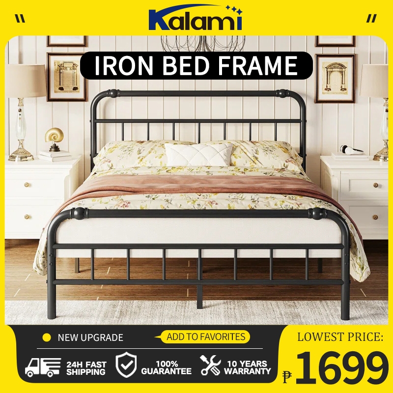 Retro Iron Bed Frame Duty Heavy Bedframe Single/Double Size Assemble ...