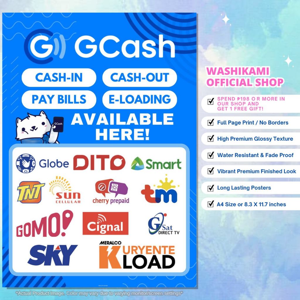 GCash Cash-in Cash-out Rates Signage & Poster | Shopee Philippines