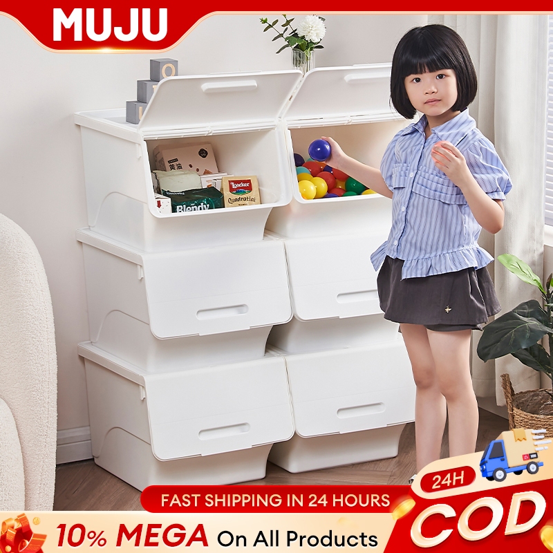 MUJU Flip Top Storage Box Stackable Storage Box Organizer Multifunction ...