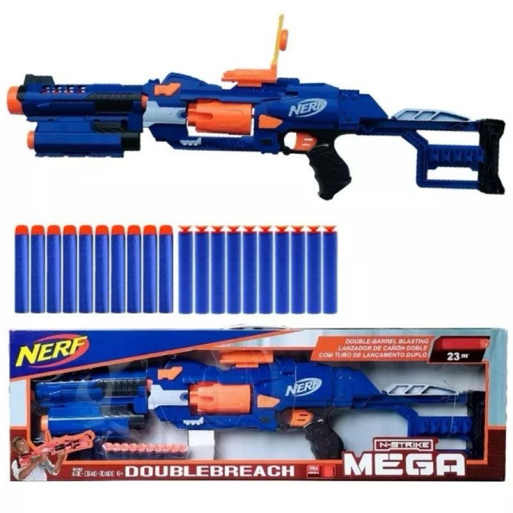NERF Doublereach N-strike Mega Nerf Double Barrel Battery Operated with ...