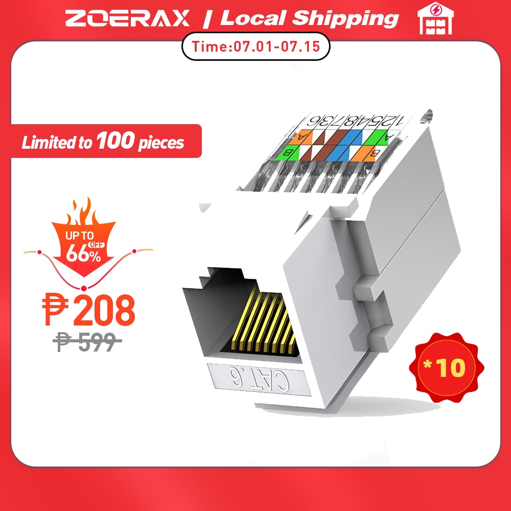 ZoeRax 10PCS Cat6 RJ45 Tool-Less Keystone Insert Network Module Female Jack Connector Wall ...