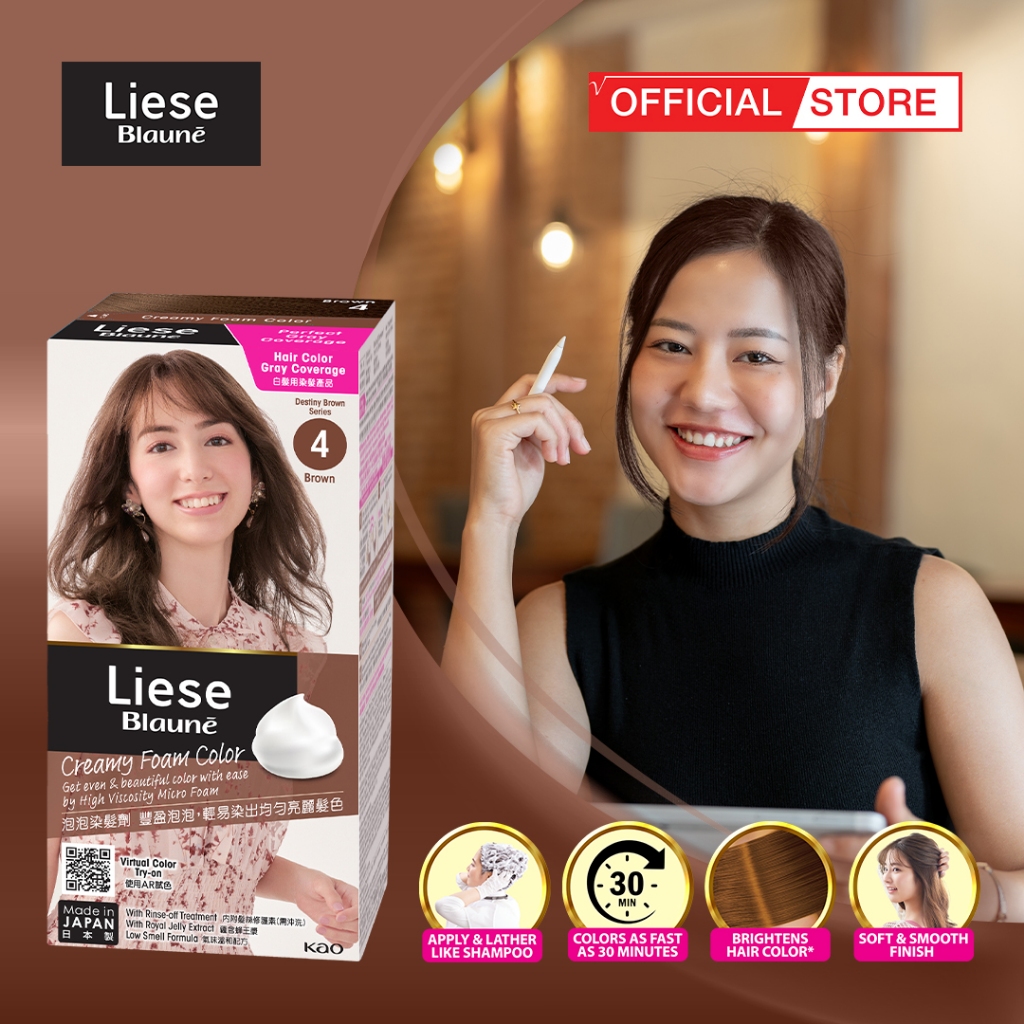 Liese Blauné Creamy Foam Color (Brown) – DIY Gray Hair Dye, Mess-Free ...