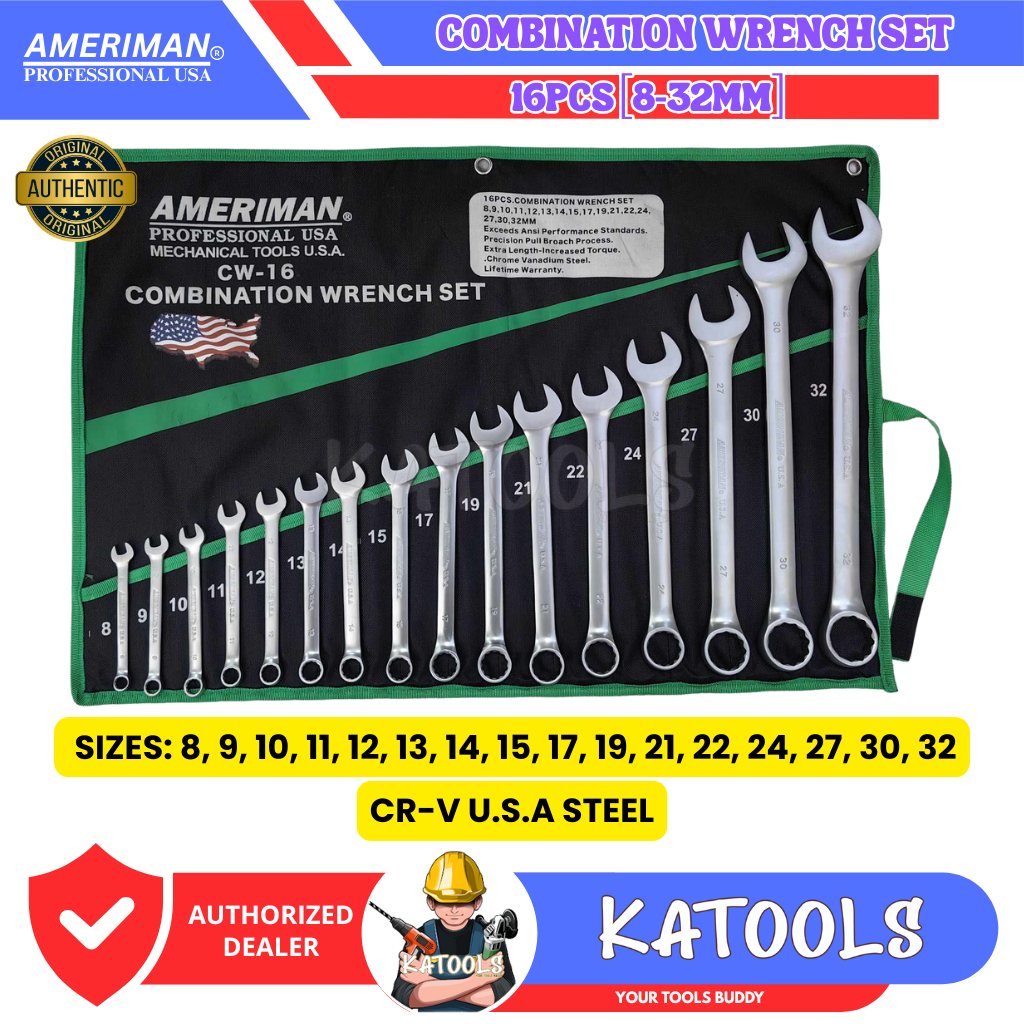 KATOOLS - Ameriman 16pcs Combination Wrench Set Tool Set Open and ...