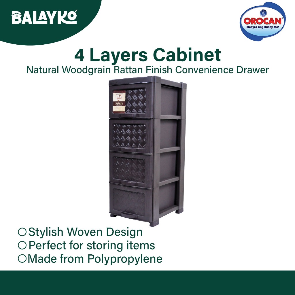 Balayko l Orocan Natural Woodgrain Rattan Finish Convenience Drawer 4 ...