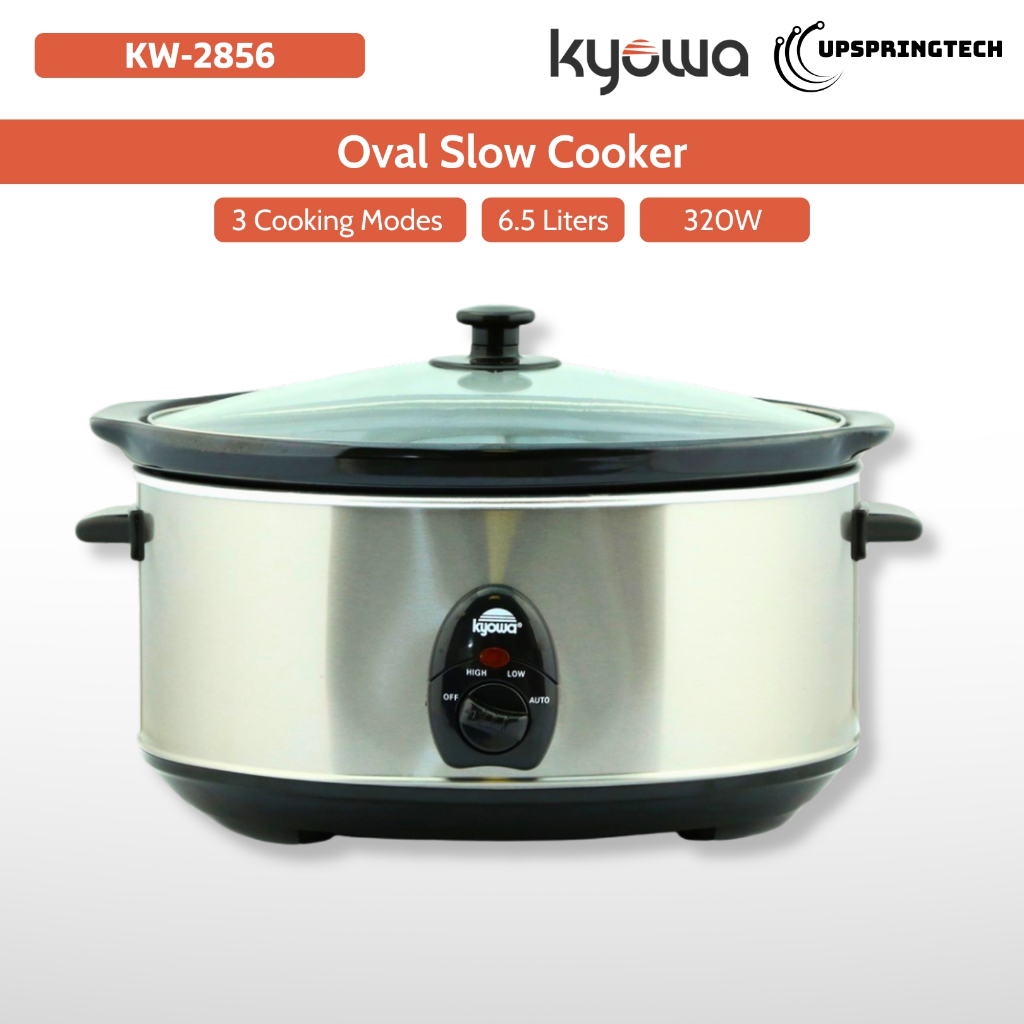Kyowa 6.5L Oval Slow Cooker | Stainless Steel Body, Ceramic Pot & Glass ...