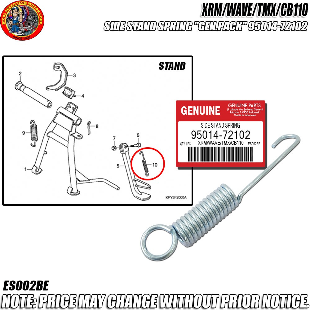 XRM/WAVE/TMX/CB110 SIDE STAND SPRING "GEN.PACK" 95014-72102 (ES002BE ...
