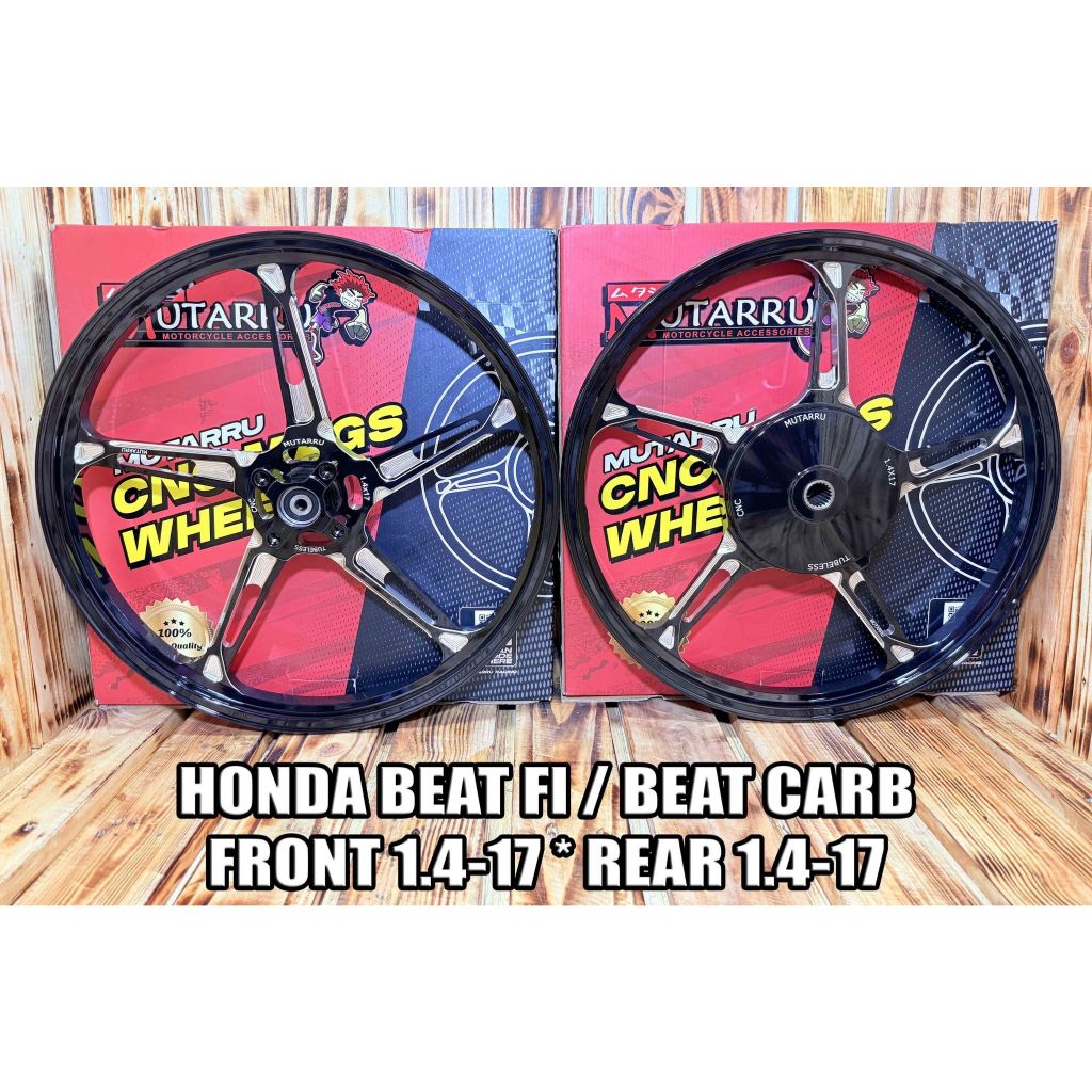 MIOLS1 BRAND NEW MUTARRU CNC MAGS 17s 5 SPOKES HONDA BEAT FI, BEAT CARB ...