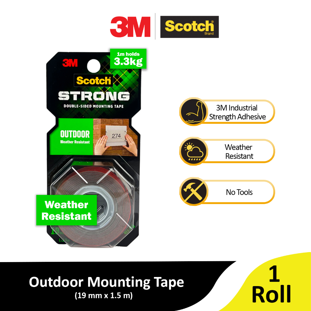 3M Scotch 411-S19 Scotch Outdoor Mounting Tape 19mm x 1.5m [MS411S19 ...