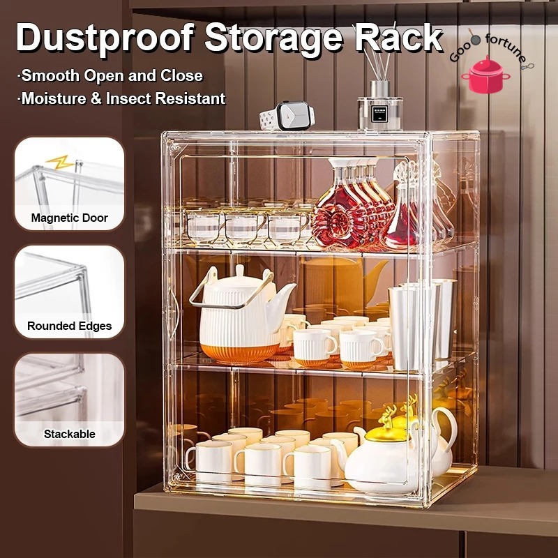 Magnetic Dustproof Cup Display Case Kitchen Storage Rack Cup Holder Tea ...