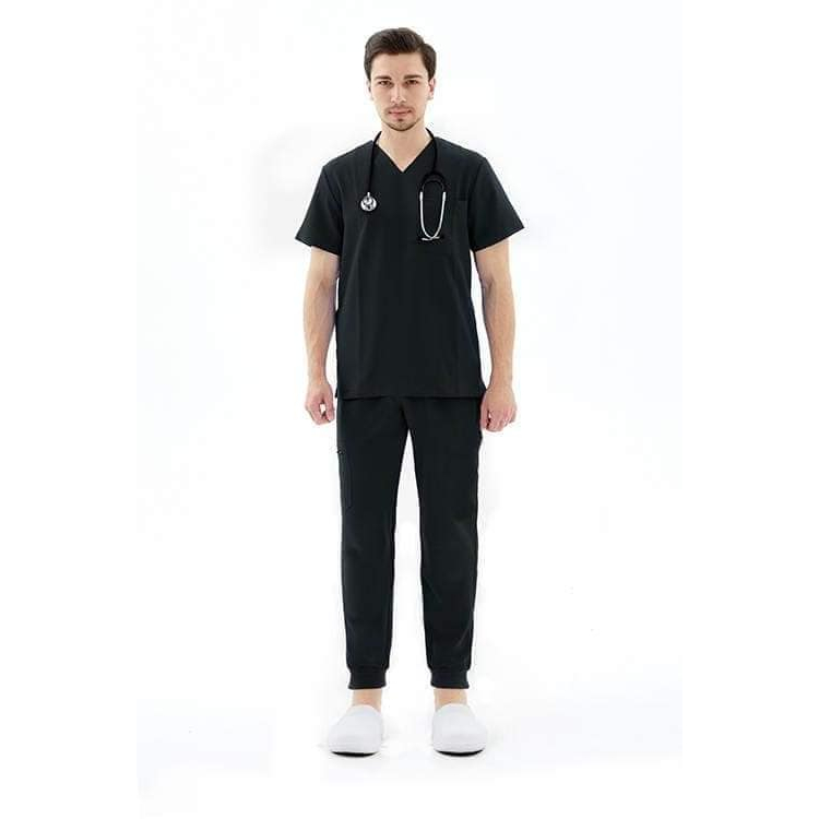BLACK SCRUBSUIT WITH PIPING// TETERON COTTON FABRIC SET// MEDICAL ...