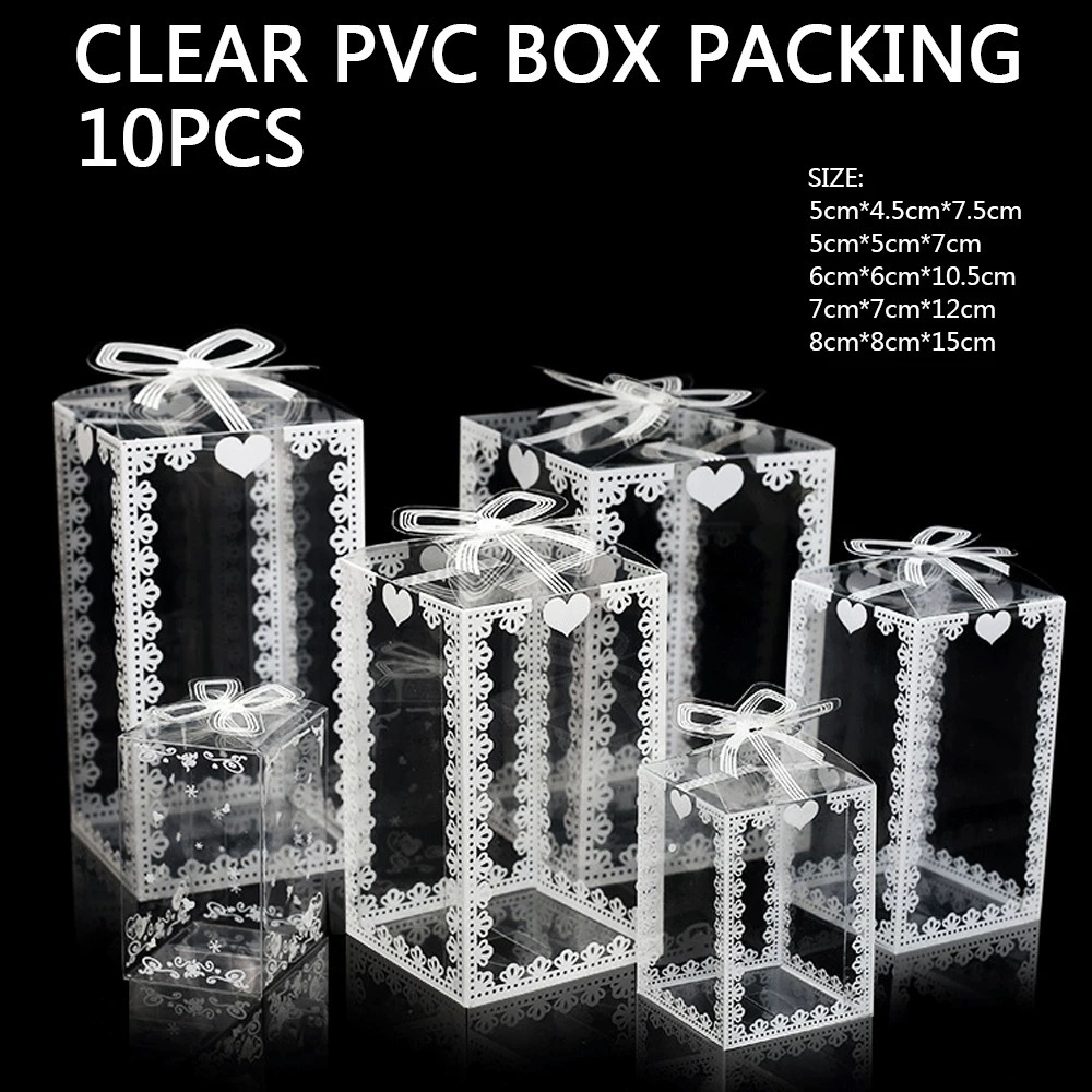 10pcs PVC Acetate Box With Bowknot For Gift Boxes Gift Wedding Birthday ...