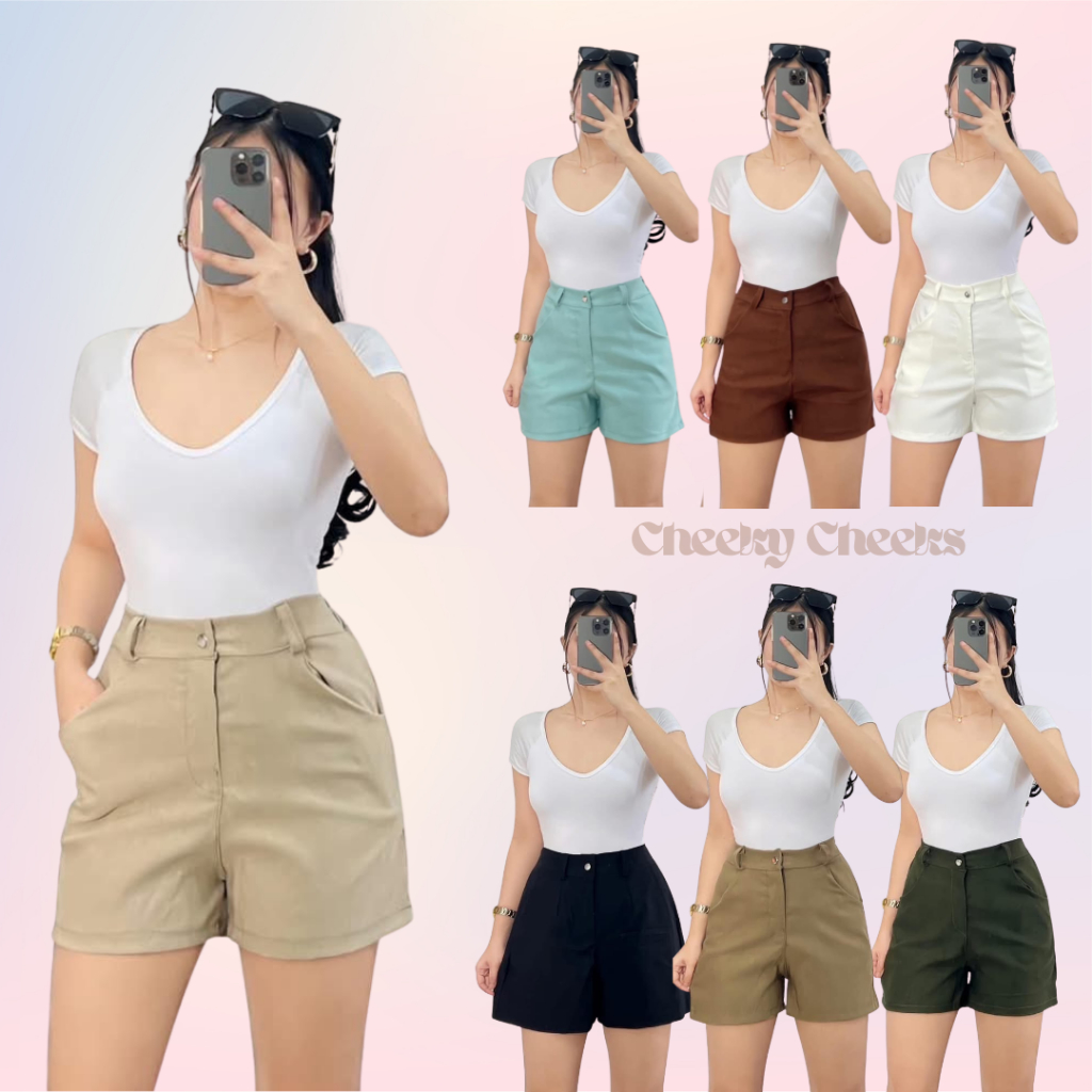 CC Woven High Waist Zipper Ladies Shorts w/ Pockets | Plain Panlakad ...