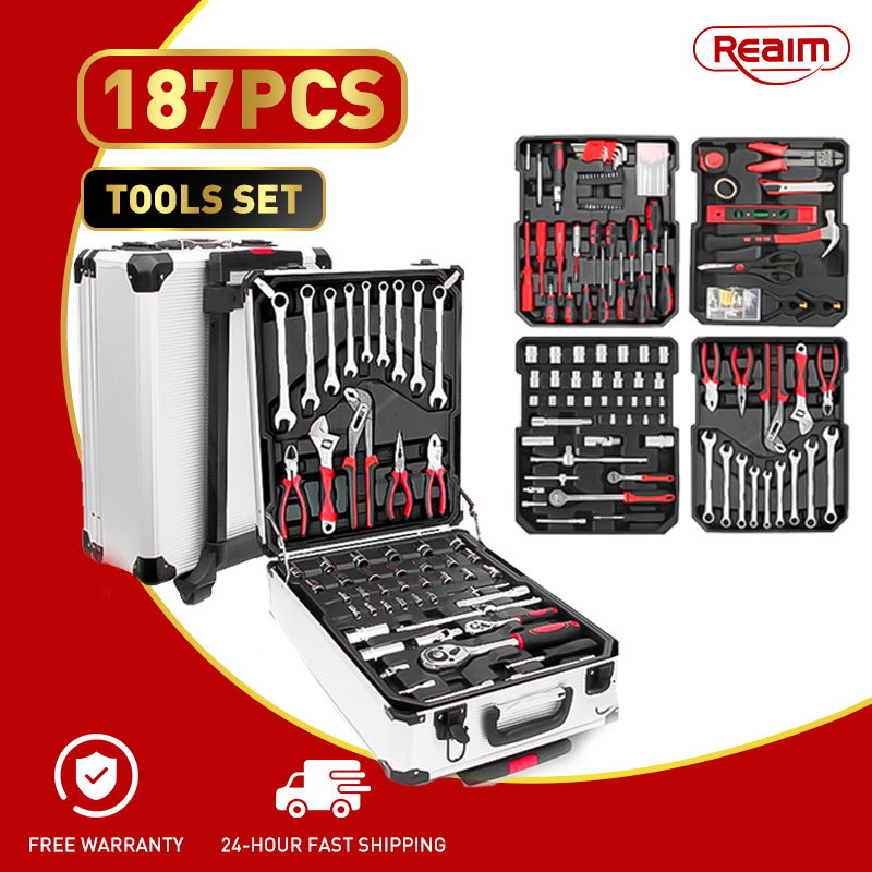 REAIM 187 Pcs Tool Box Set Tools Set For Motorcycle/Car Socket Wrench Set Heavy Duty With ...