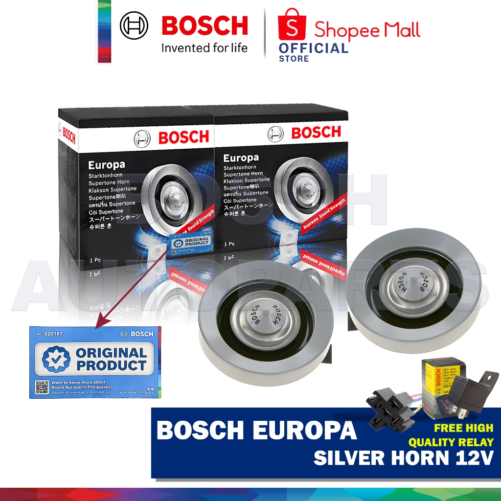 Bosch Horn Europa Silver 12v W/ Original Bosch Relay plus FREE Socket ...