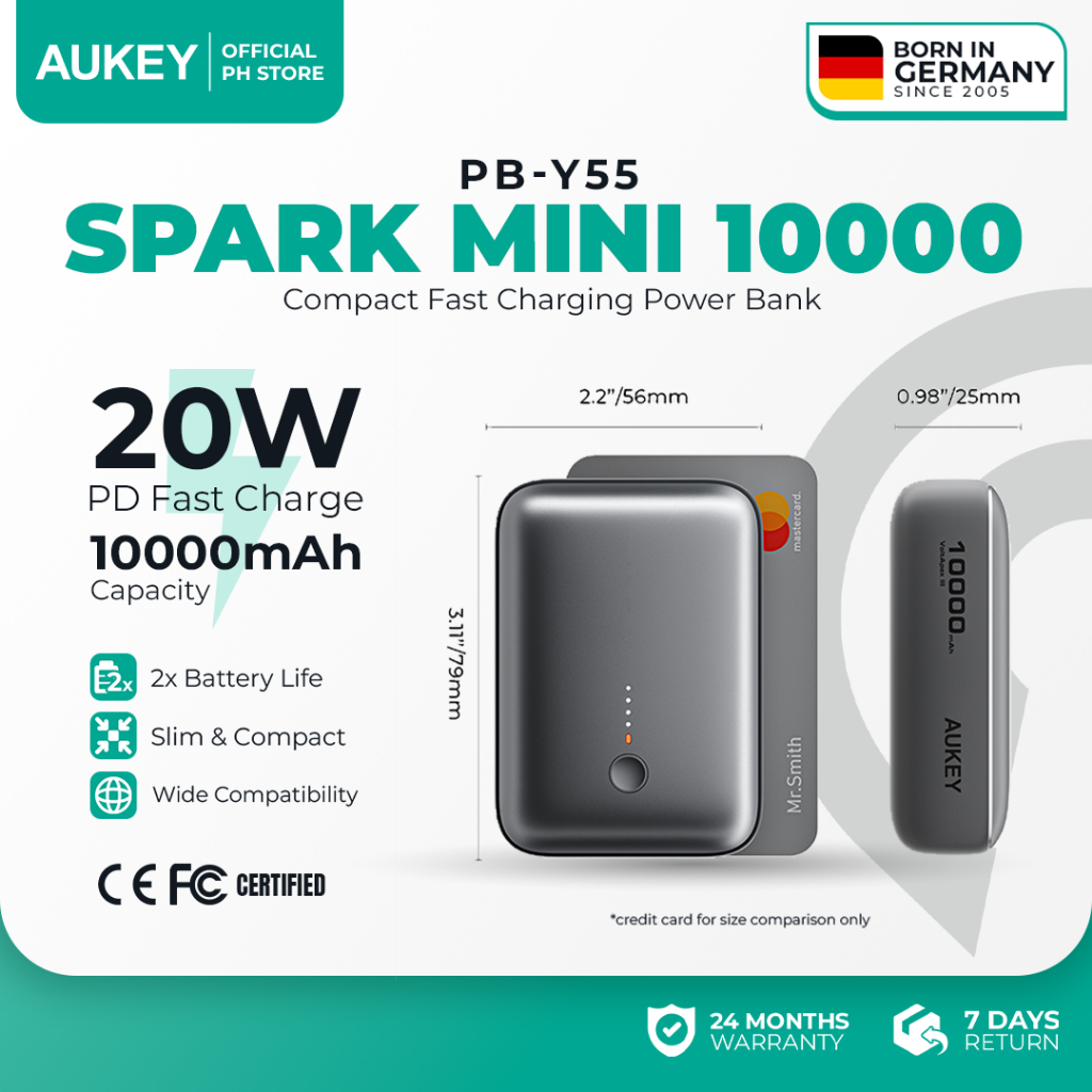 AUKEY PB-Y55 Spark Mini 10000mAh 22.5W Fast Charging Power Bank for ...