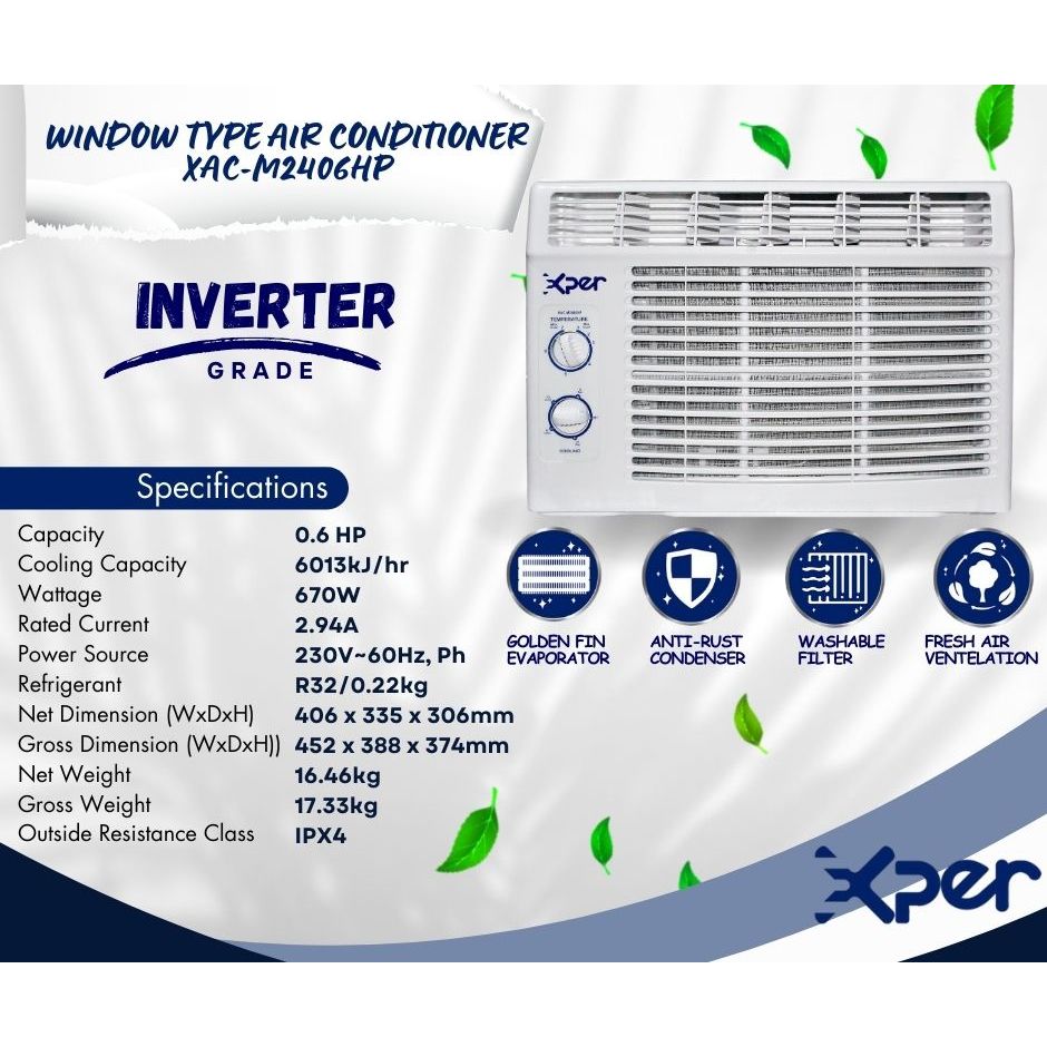 XPER Window type Air Condition Inverter Grade XAC-M2406HP .6HP | Shopee ...