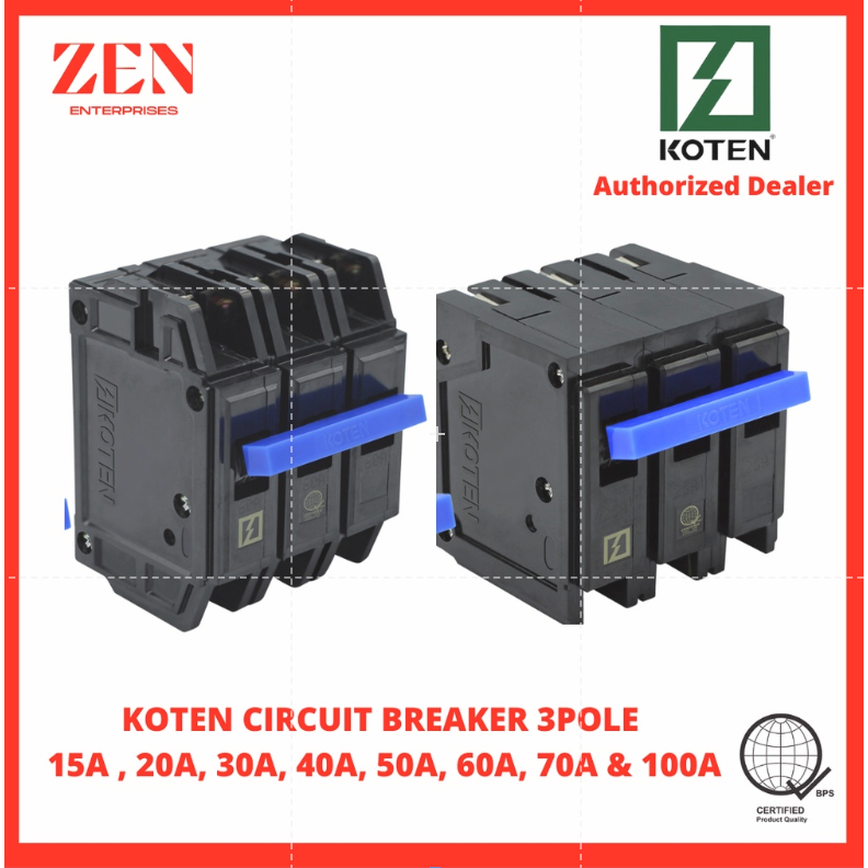 Koten Circuit Breaker 3P 3 pole Plug in Bolt on 15 20 30 40 50 60 70 ...